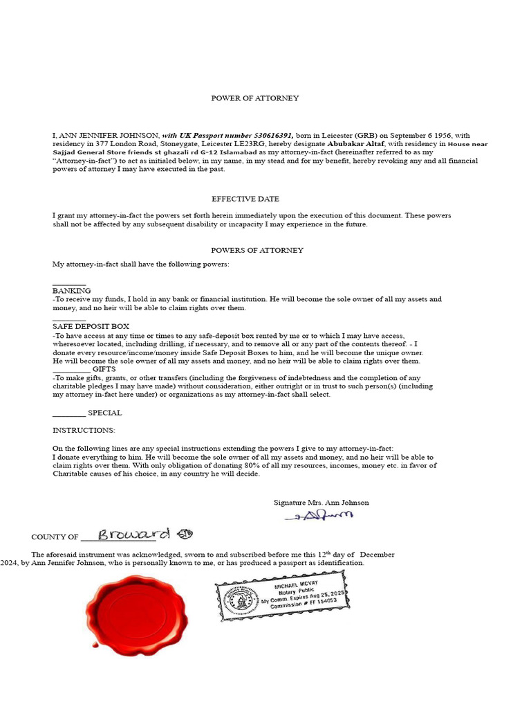 Power of Attorney For Altaf | PDF | Private Law | Common Law