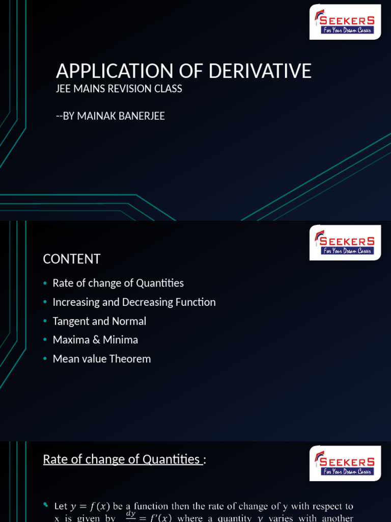 JEE Mains Derivative Concepts Guide | PDF