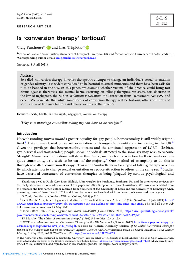 Is Conversion Therapy Tortious | PDF | Tort | Negligence