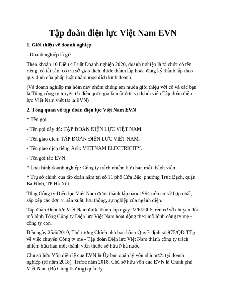 Tập đoàn điện lực Việt Nam EVN | PDF
