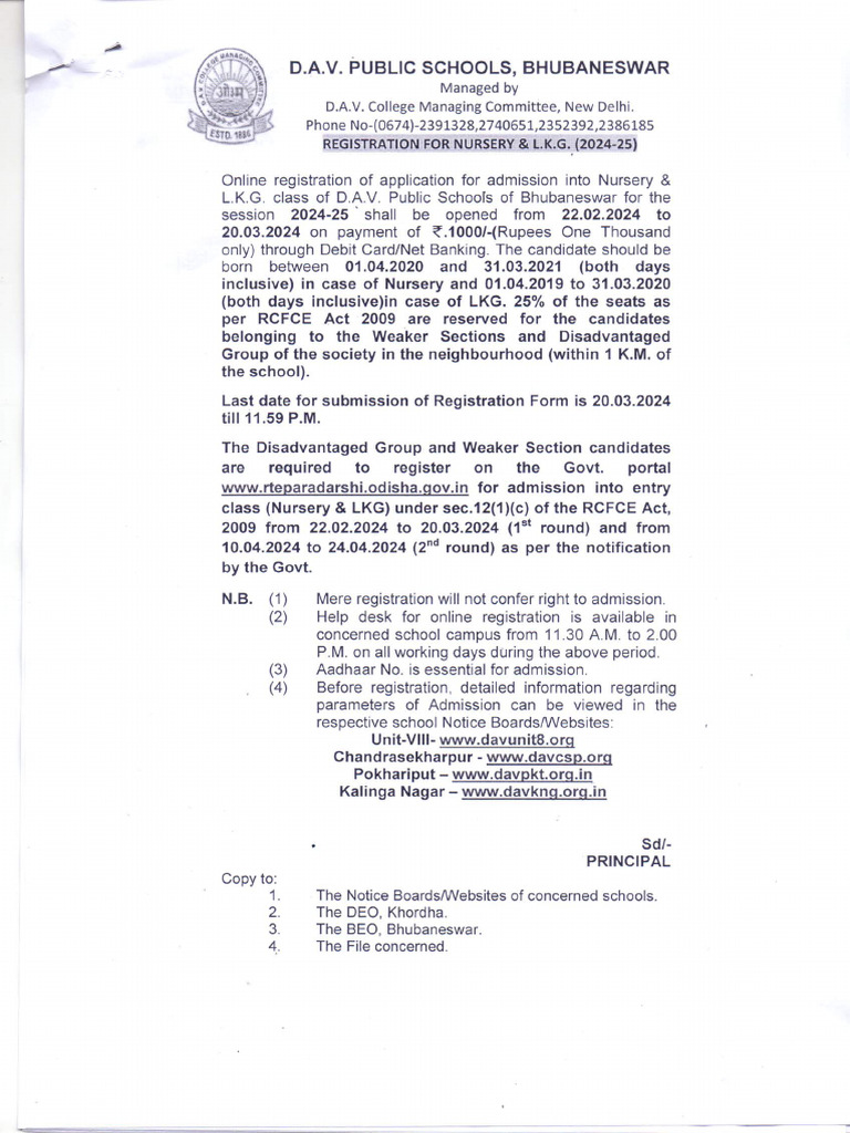EHQ - ADVERTISEMENT FOR REGISTRATION INTO NURSERY and LKG-1 | PDF