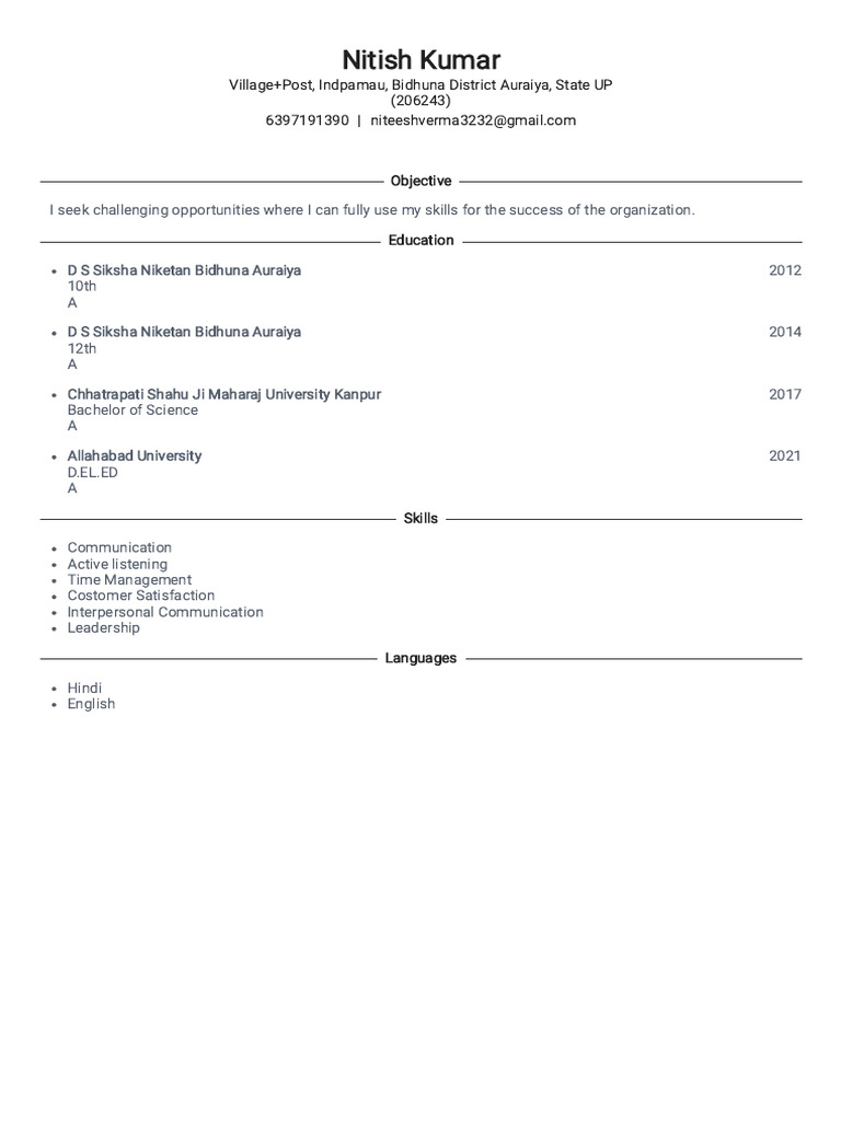 Nitish Kumar's Resume and Skills Overview | PDF