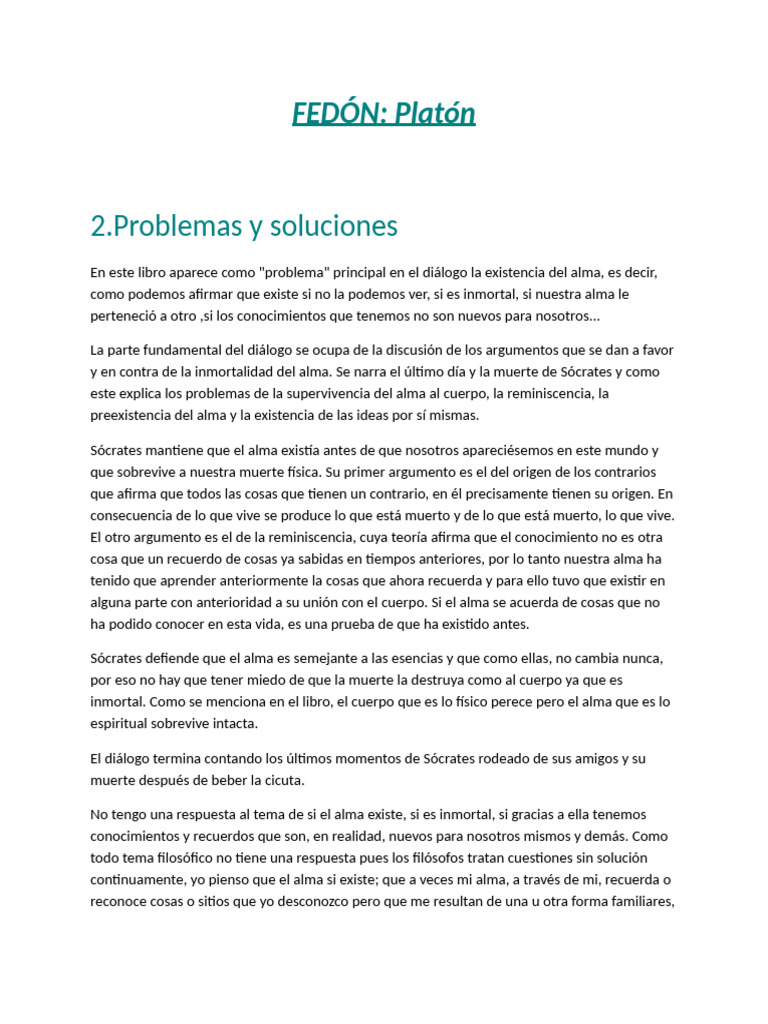 Inmortalidad del alma en Fedón de Platón | PDF | Platón | Alma