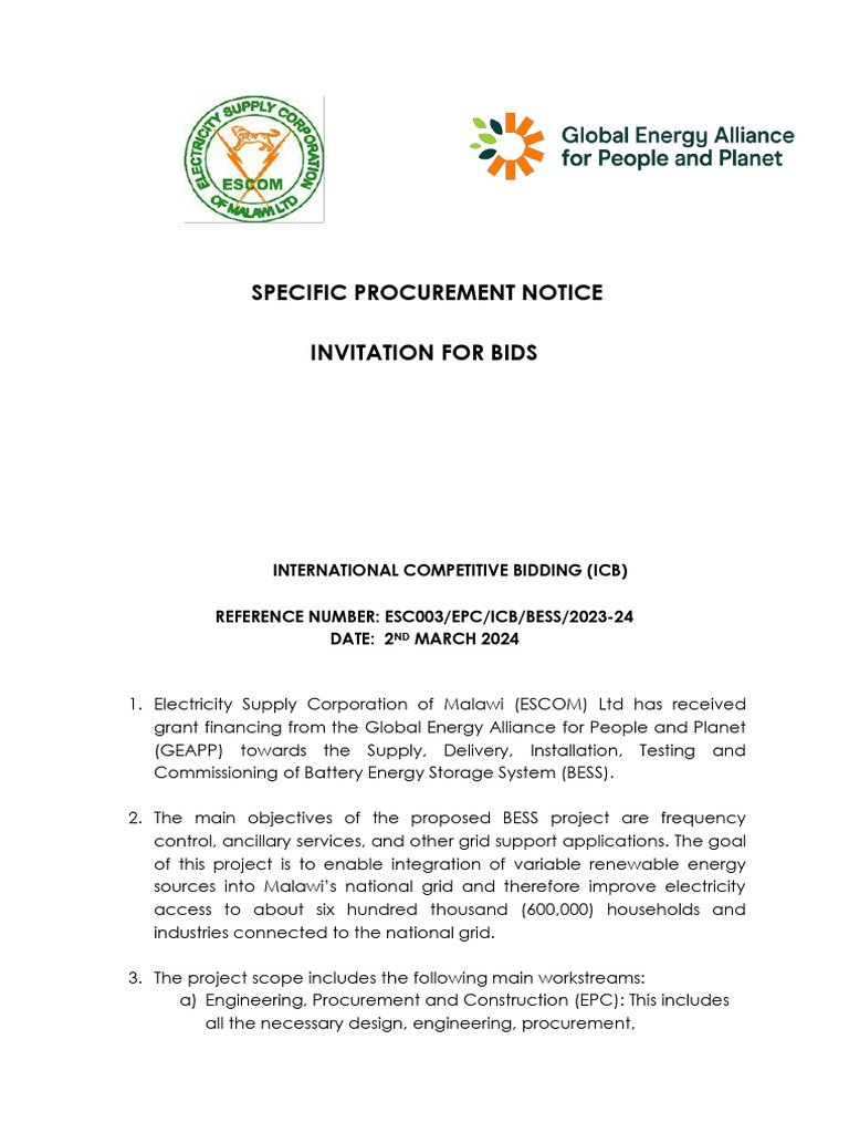 2 3 24 Specific Procurement Notice BESS | PDF | Procurement ...