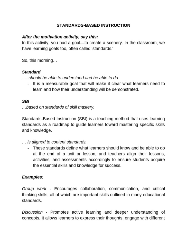 Standards Based Instruction | PDF | Learning | Pedagogy