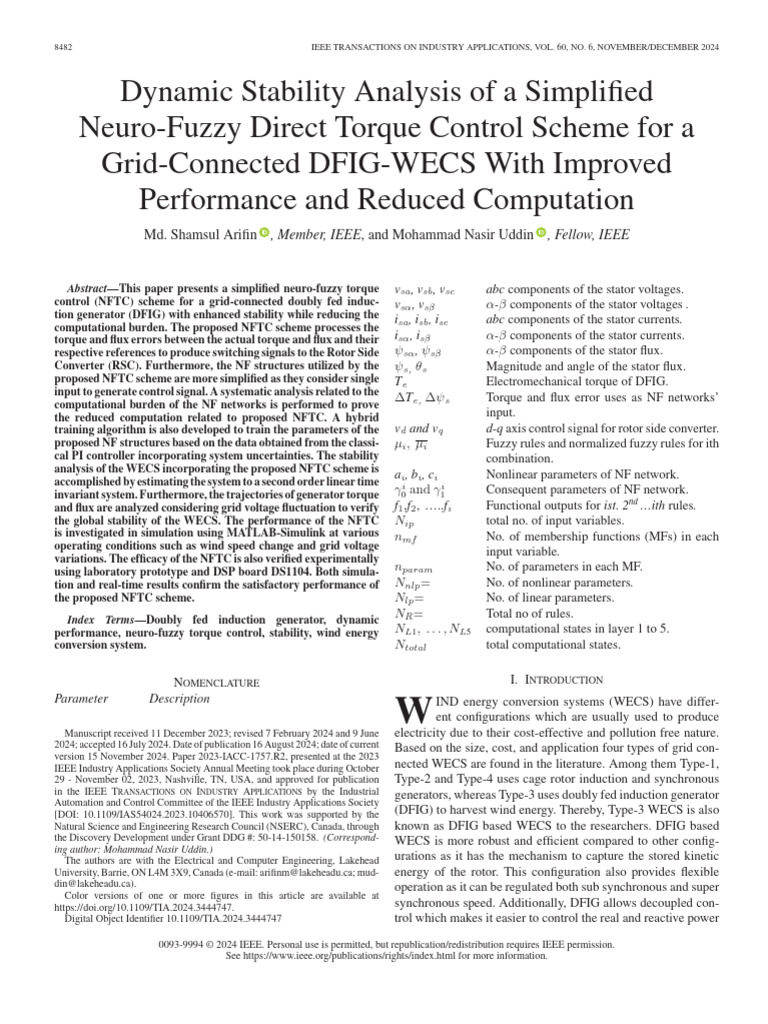 Dynamic Stability Analysis of A Simplified Neuro-Fuzzy Direct Torque Control Scheme For A Grid ...
