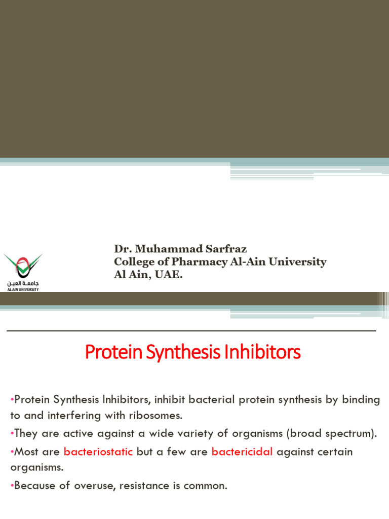 Lecture 7 Protein Synthesis Inhibitors AMG | PDF | Biochemistry | Chemistry