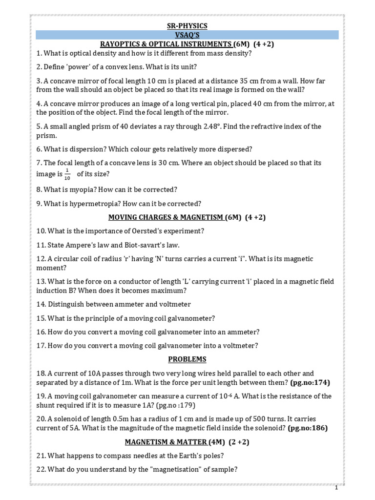 Sr-Physics Imp Questions Pre-Board (Ravi Kumar Sir) | PDF | Electromagnetic Radiation | Inductance