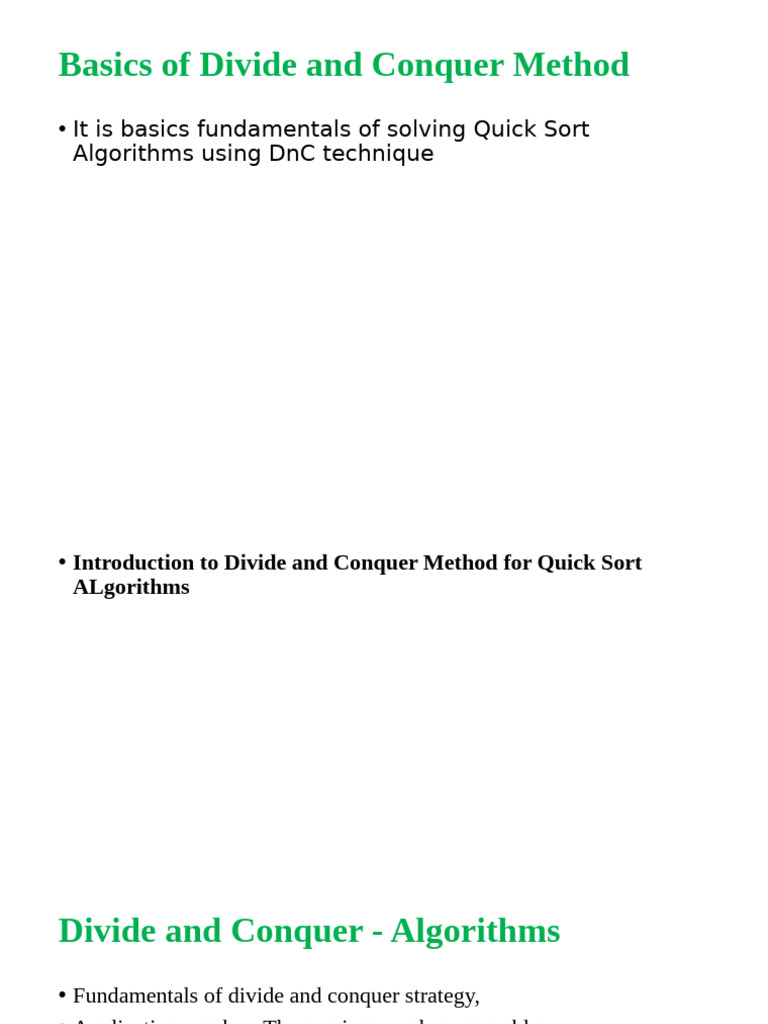 Basics of Divide and Conquer - Quick Sort | PDF