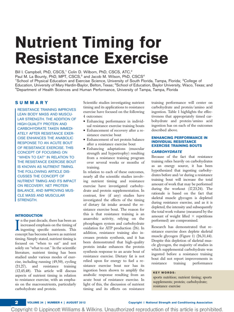 nutrient_timing_for_resistance_exercise.2 | PDF | Strength Training ...