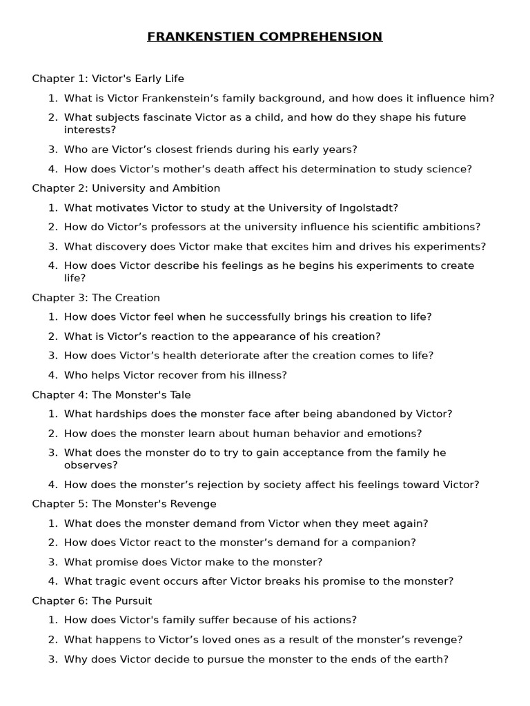 FRANKENSTIEN Comprehension | PDF | Frankenstein | Feeling