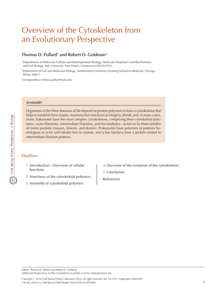Overview of The Cytoskeleton From An Evolutionary Perspective Cold ...