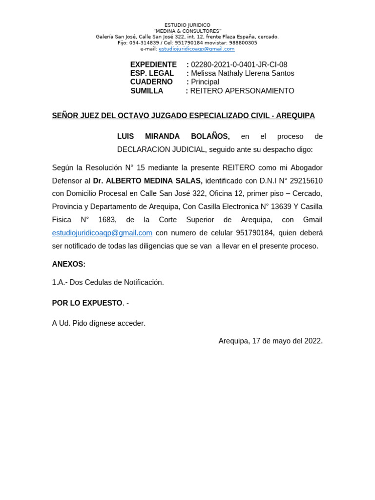 Apersonamiento - Godofredo | PDF