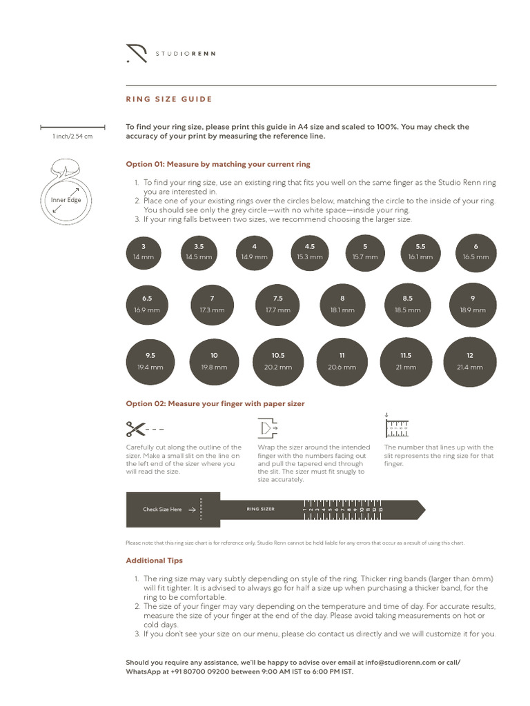 Ring Size Guide Studio Renn | PDF