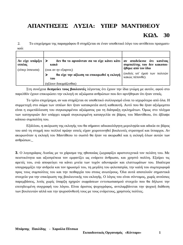 ΑΠΑΝΤΗΣΕΙΣ ΛΥΣΙΑ ΥΠΕΡ ΜΑΝΤΙΘΕΟΥ | PDF