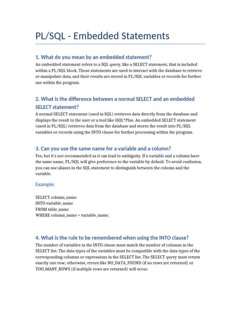 PL/SQL Embedded SQL Guide | PDF