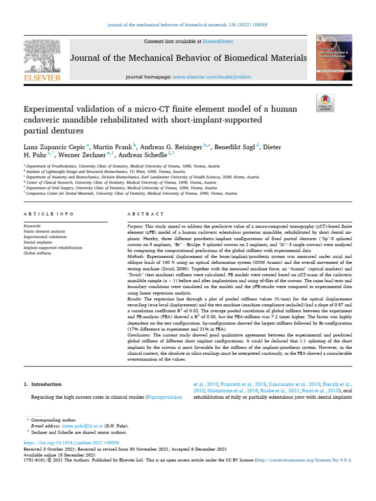 Finite Element Short Impnat | PDF | Young's Modulus | Dental Implant