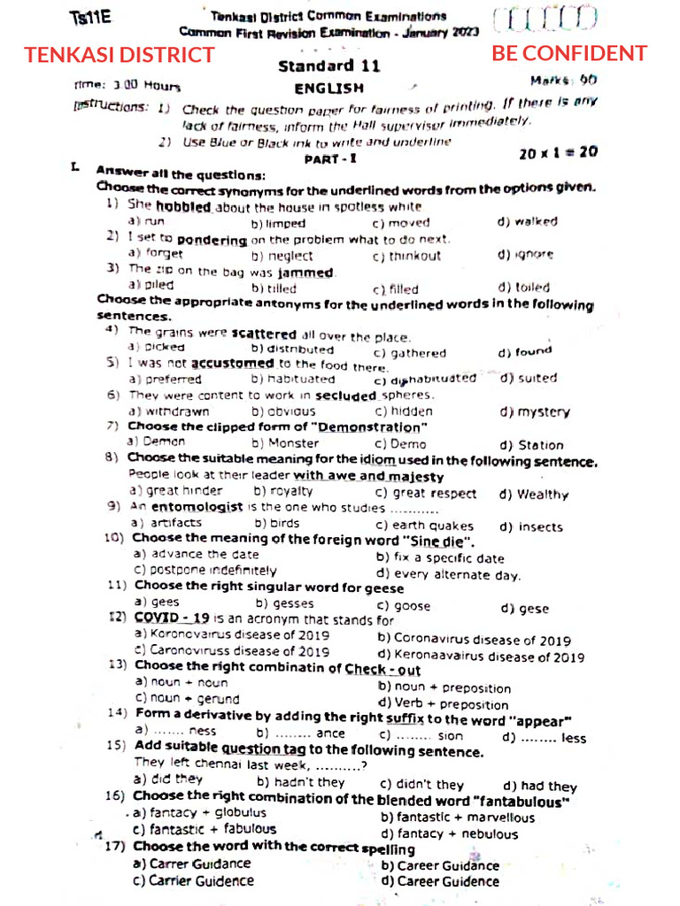 Tenkasi District English Exam Guide | PDF | Poetry