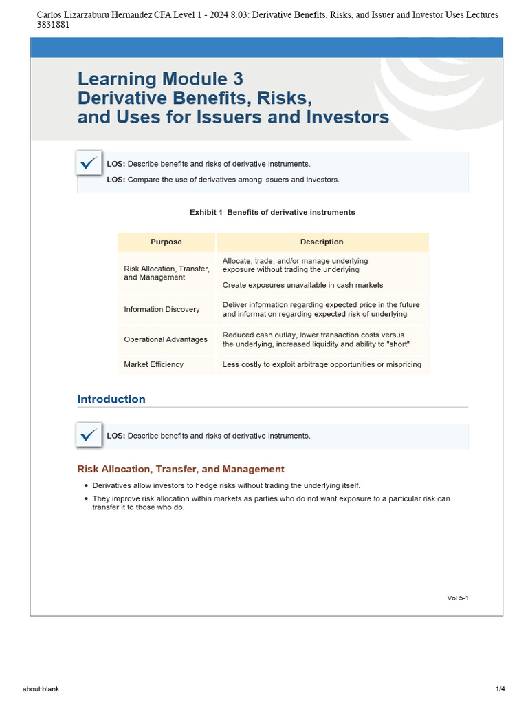 LM03 Derivative Benefits, Risks, and Issuer and Investor Uses | PDF ...