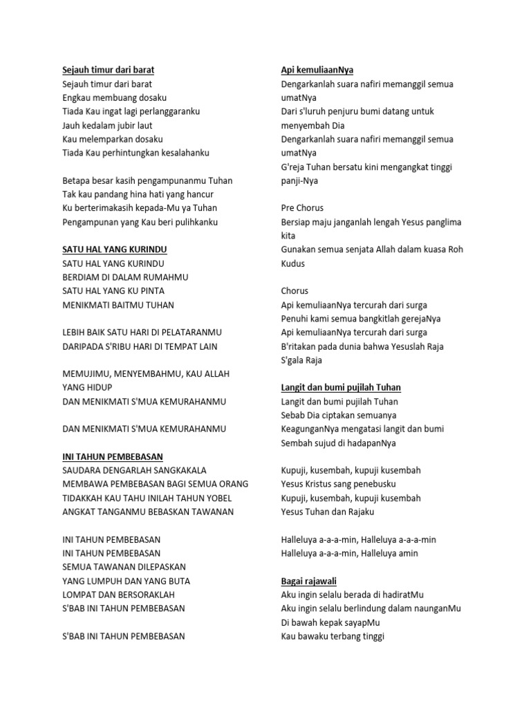 Lirik Lagu Rohani Sejauh Timur dari Barat | PDF