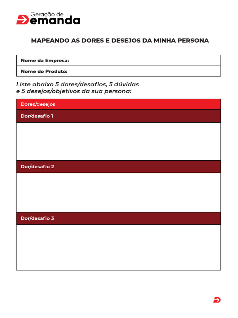 Mapeando as Dores e Desejos Da Minha Persona - A4 | PDF