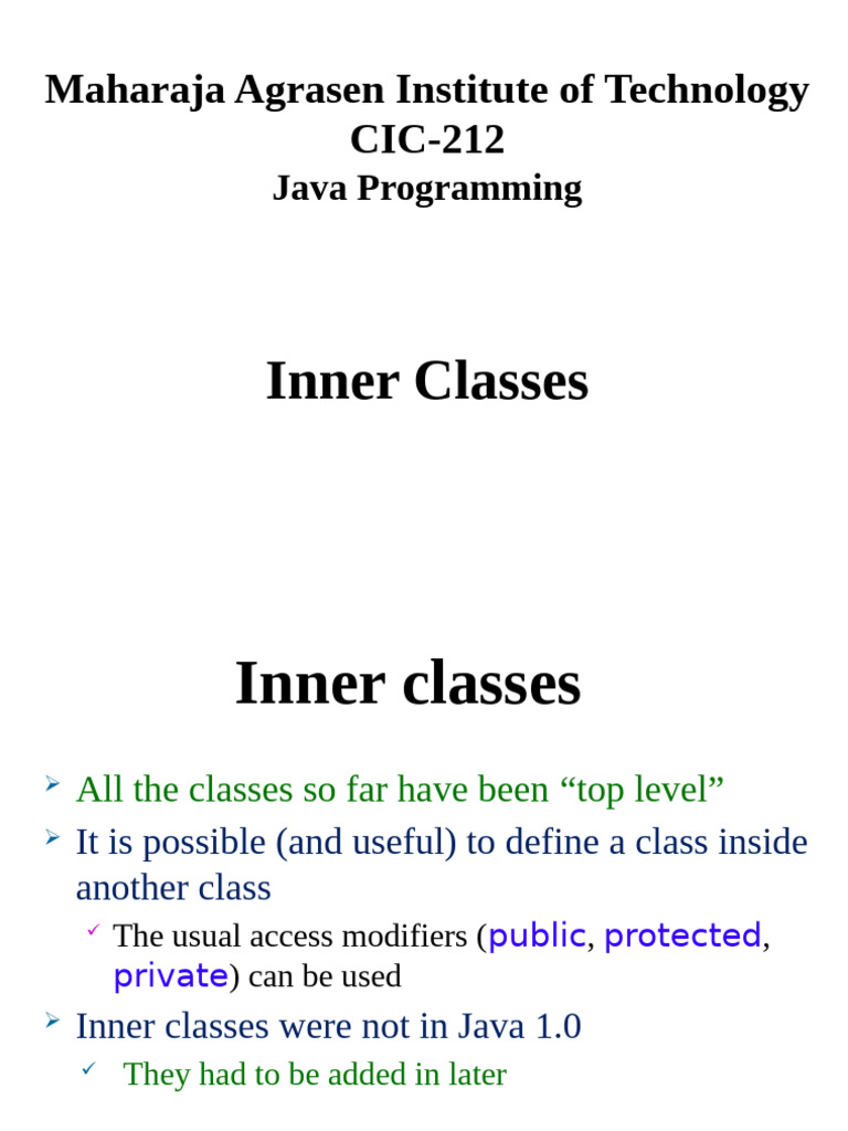 Lecture 11 Inner Class Pdf Class Computer Programming Method 3817