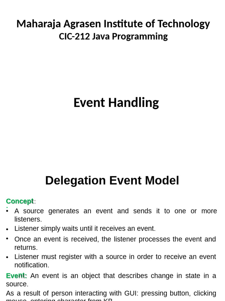 Lecture 20 Event Handling Pdf Class Computer Programming Method Computer Programming