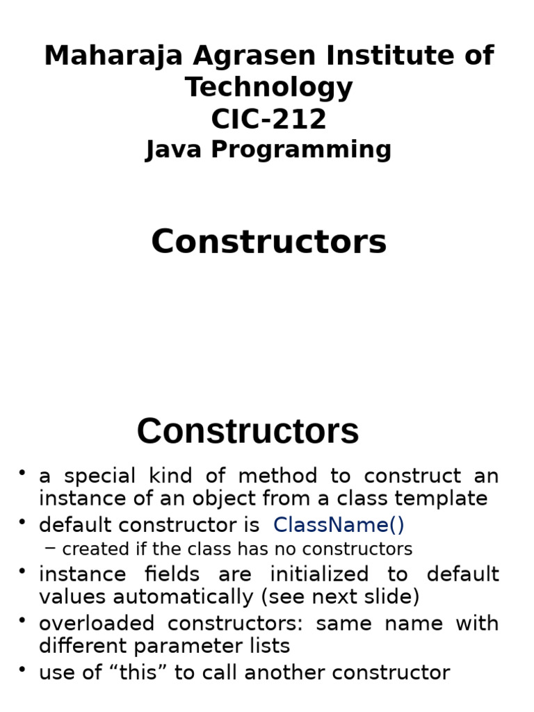 Lecture 10 Constructors Pdf Constructor Object Oriented Programming Programming