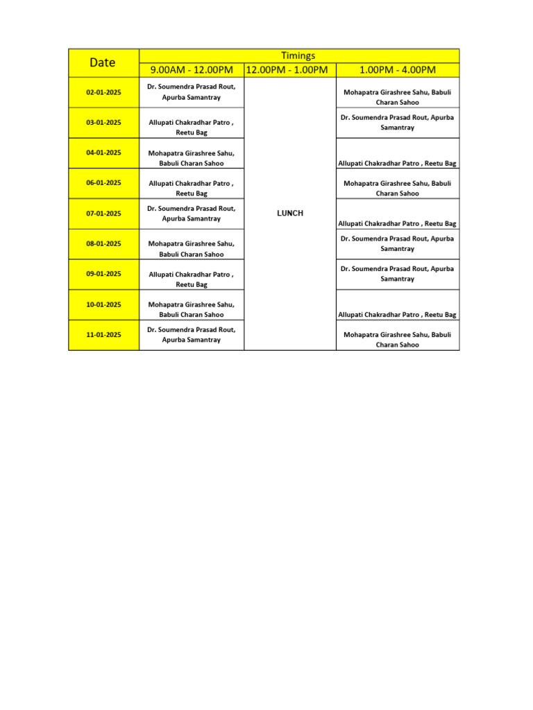 Internship Time Table | PDF