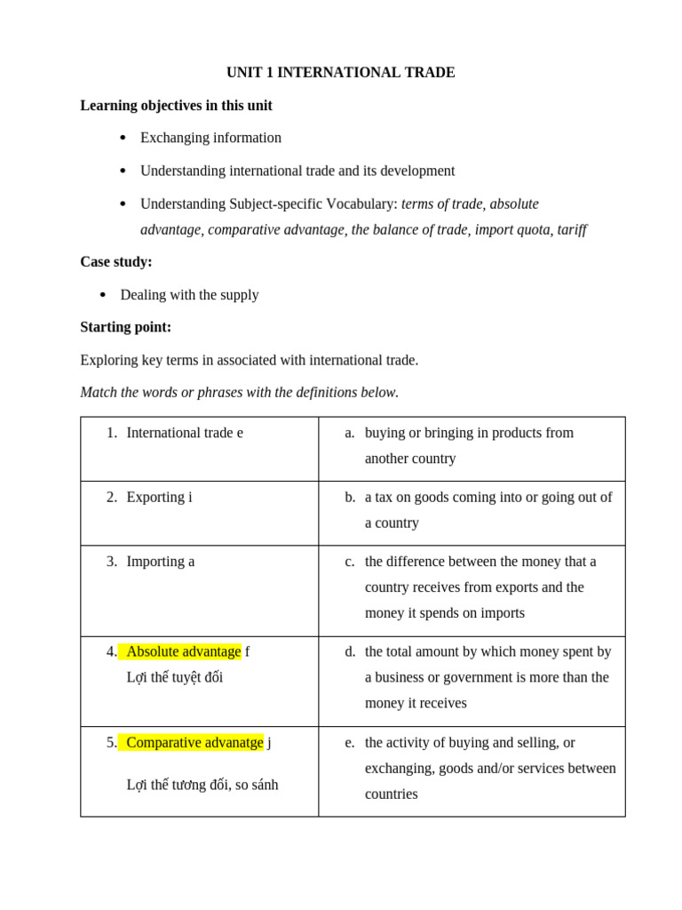 Avkdqt - Unit 1 International Trade | PDF | Tariff | Free Trade
