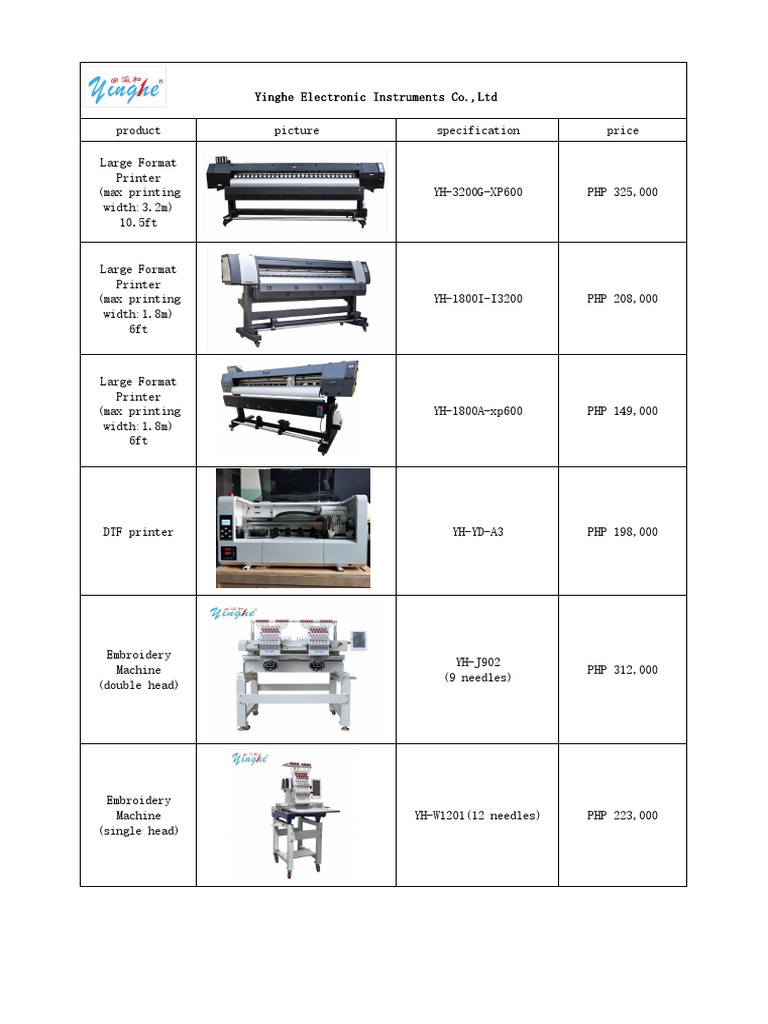 Yinghe Electronics: Printers & Machines Catalog | PDF | Printer (Computing) | Publishing