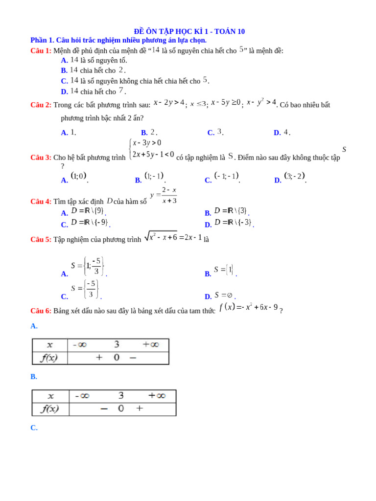 đề ôn hk1 k10 (1) | PDF