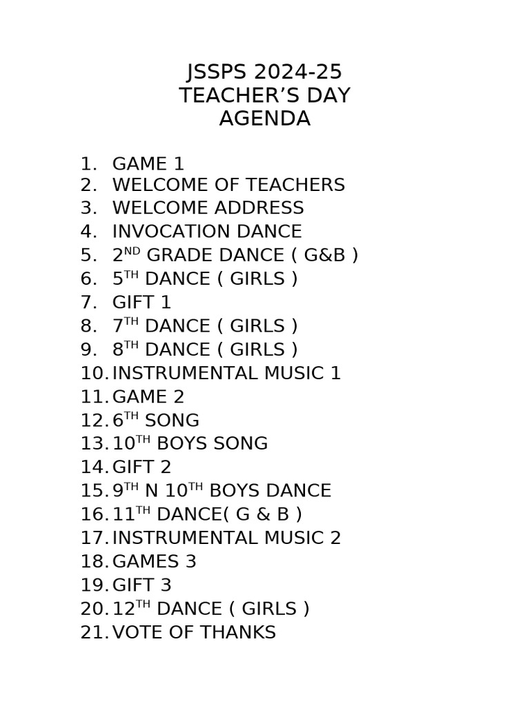 JSSPS 2024 Teacher's Day Programe List | PDF