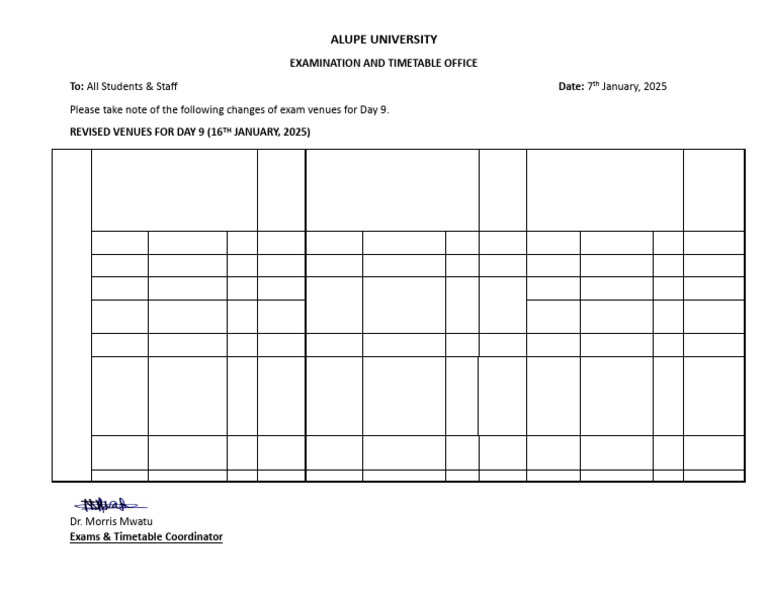 Alupe University Day 9 Exam Venue Changes | PDF