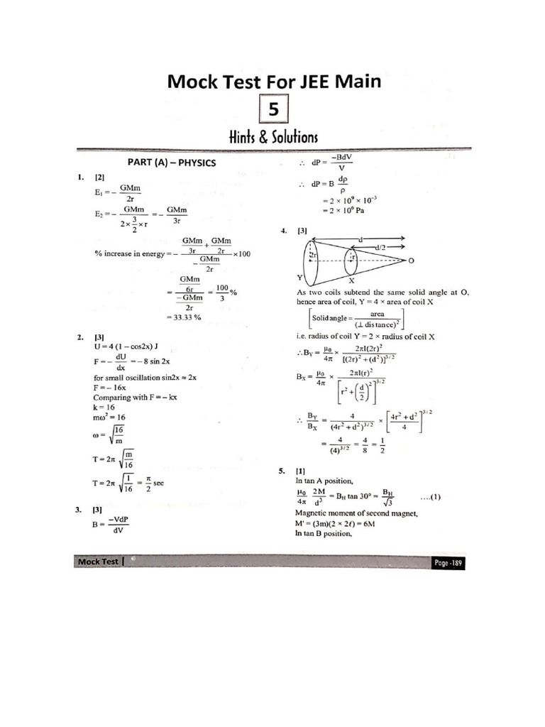 JEE Main Mock Test-5 Solutions | PDF
