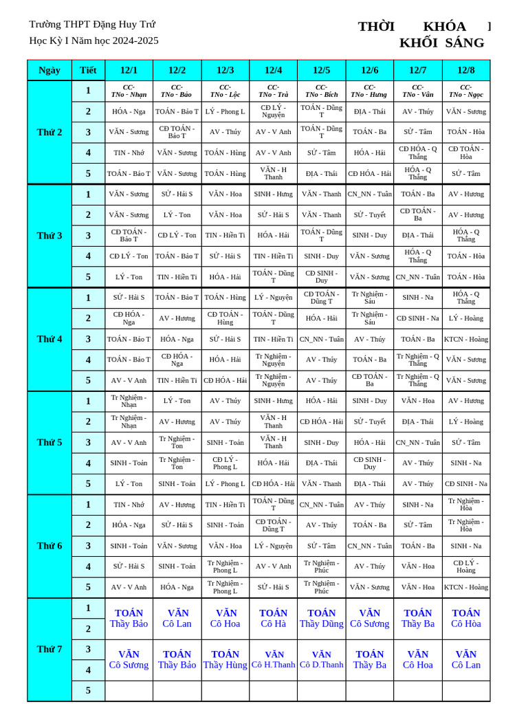 TKB Hki Thang 11 - 2024 2025 To.1 | PDF