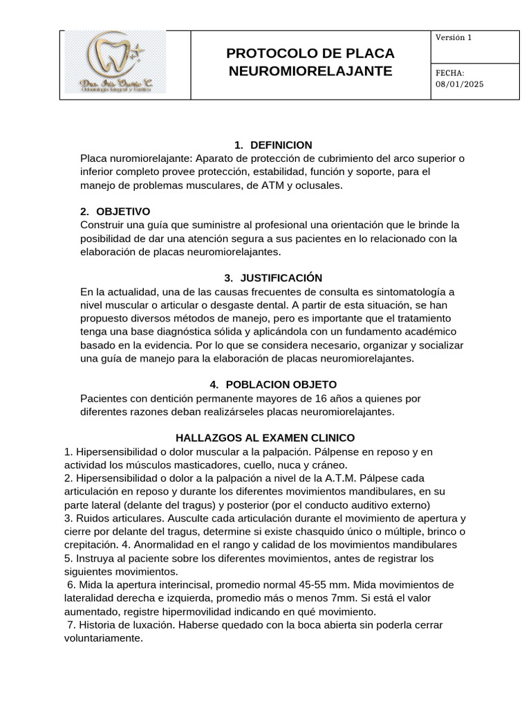 Protocolo de Placa Neuromiorelajnte | PDF | Pintura acrilica | Odontología