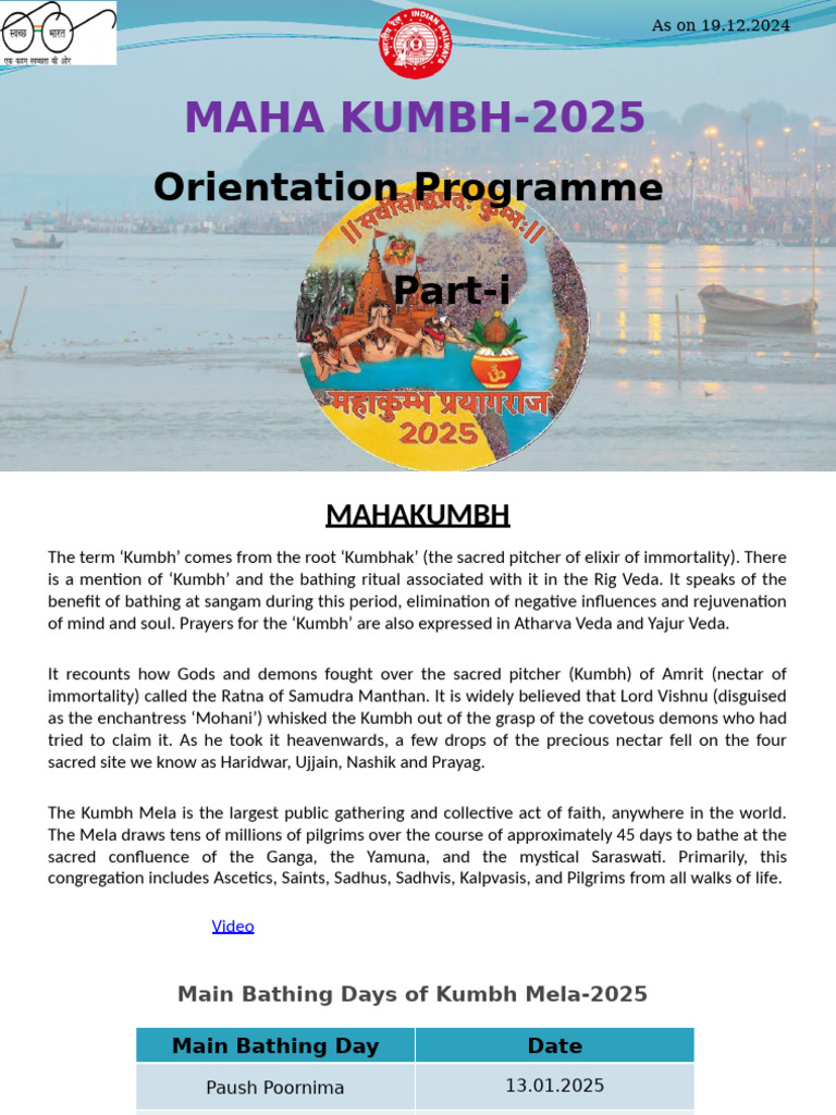 Maha Kumbh 2025: Pilgrim Guide and Schedule | PDF