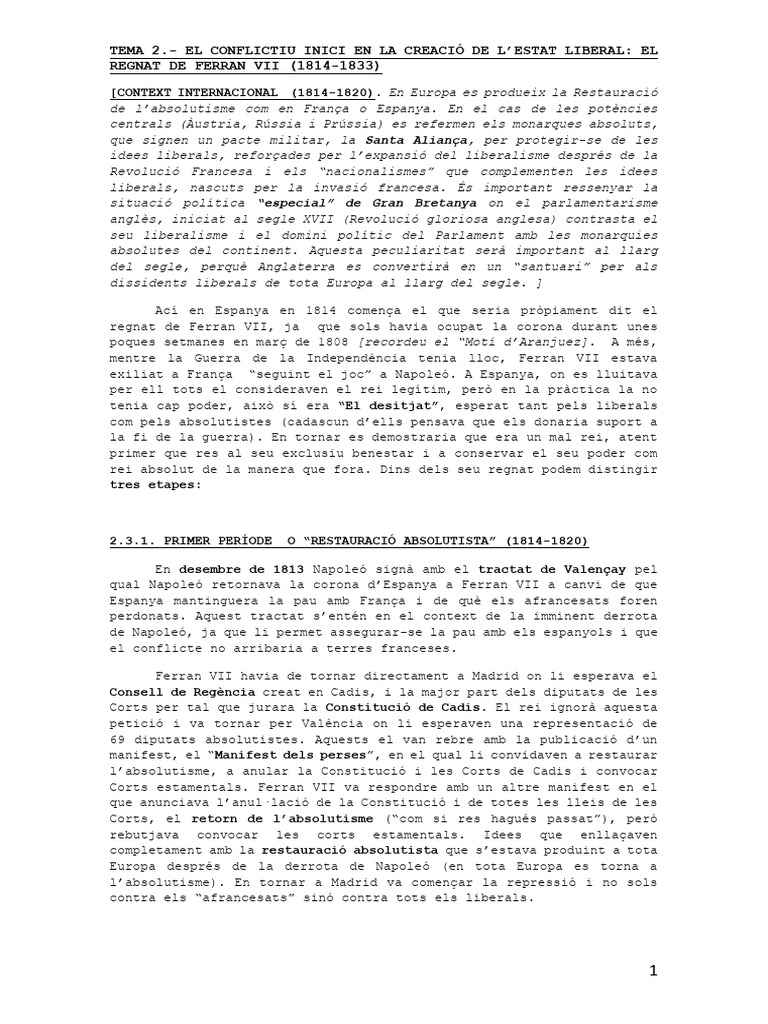 Tema 2 - Regnat Ferran Vii | PDF