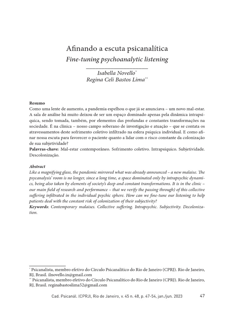 Escuta Psicanalítica e Mal-estar Contemporâneo | PDF | Sigmund Freud ...