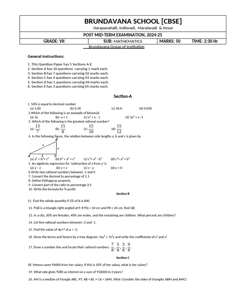QP 7th maths | PDF | Numbers | Rational Number