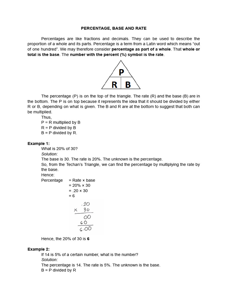 notes-PERCENTAGE, BASE AND RATE | PDF | Percentage | Elementary Mathematics