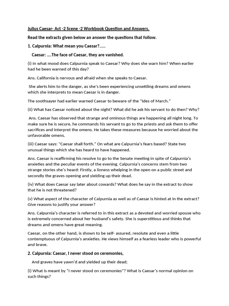 Act-2 Scene-2 Julius Caesar Q and Ans | PDF | Superstitions | Julius Caesar