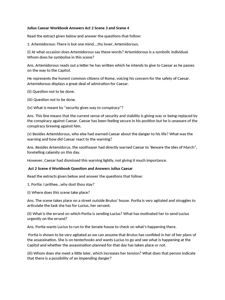 Julius Caesar Act 2 Scenes 3-4 Answers | PDF | Julius Caesar