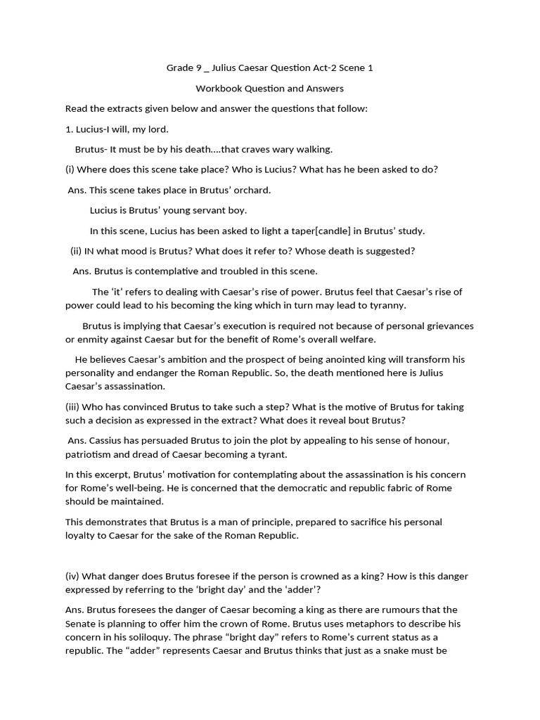 Juluis Caesar Act 2 Scene 1 Q and A | PDF | Julius Caesar | Ancient Rome