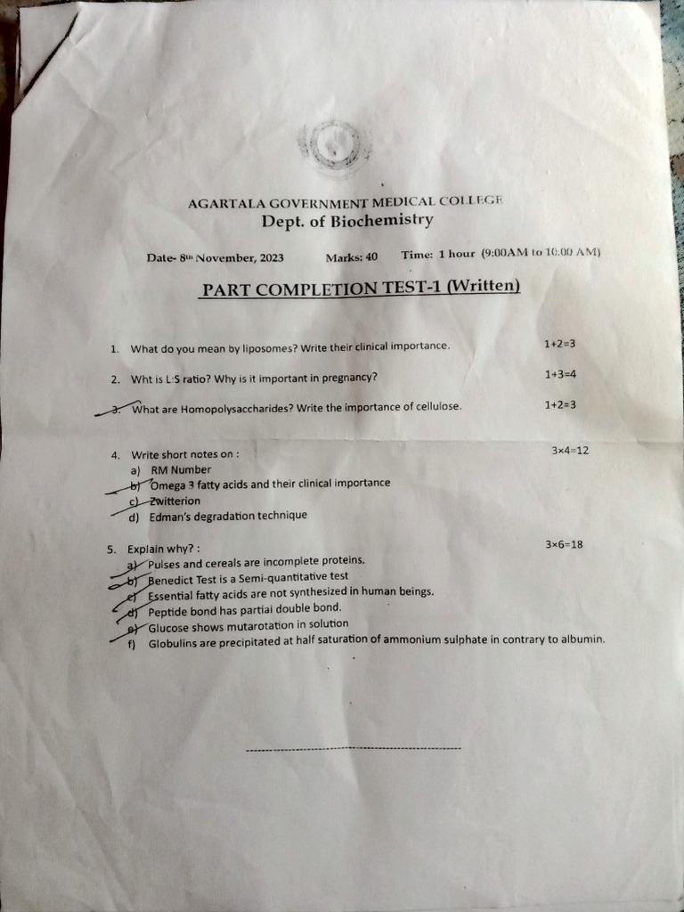 Biochemistry - PCT QPs 2023-24 Batch | PDF | Biochemistry | Chemistry