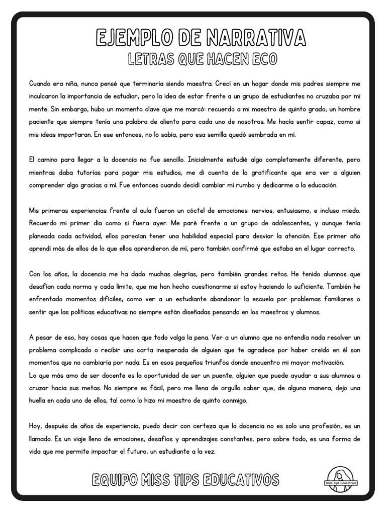 Ejemplo Narrativa (Taller I) | PDF | Enseñando
