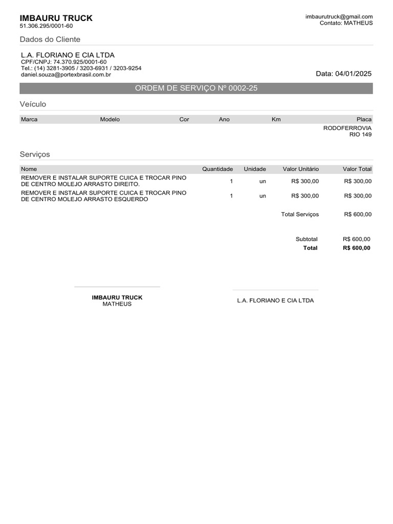 OrdemServico 0002 25 PORTEX | PDF