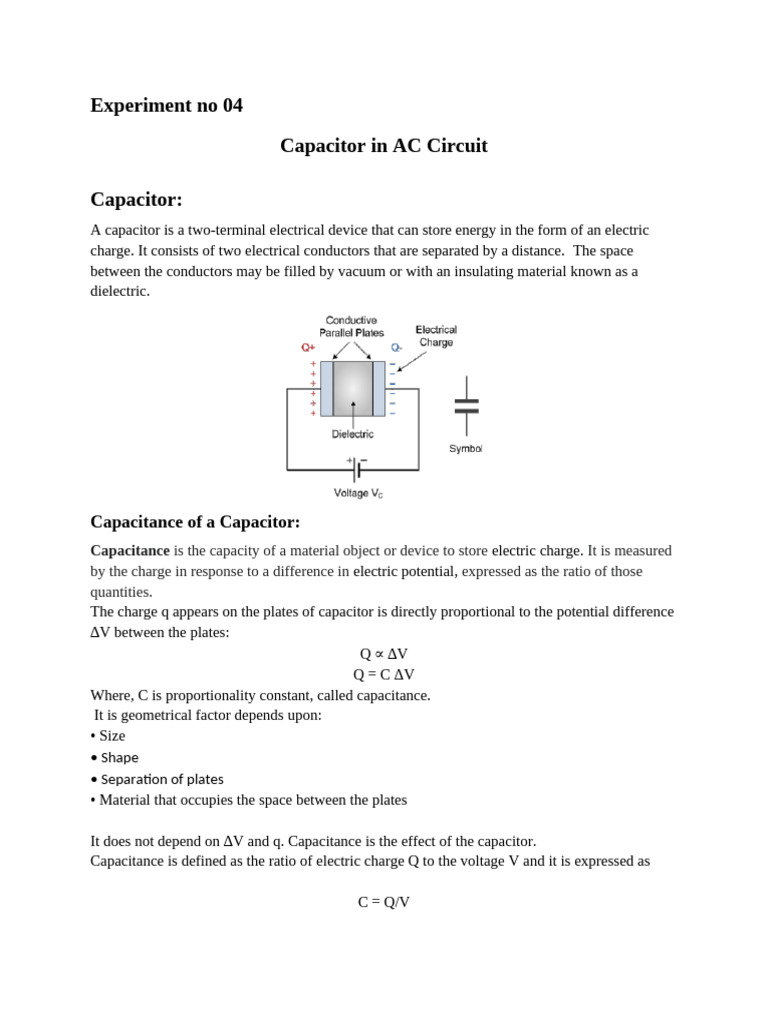 AC Capacitor Experiment Guide | PDF | Capacitor | Capacitance