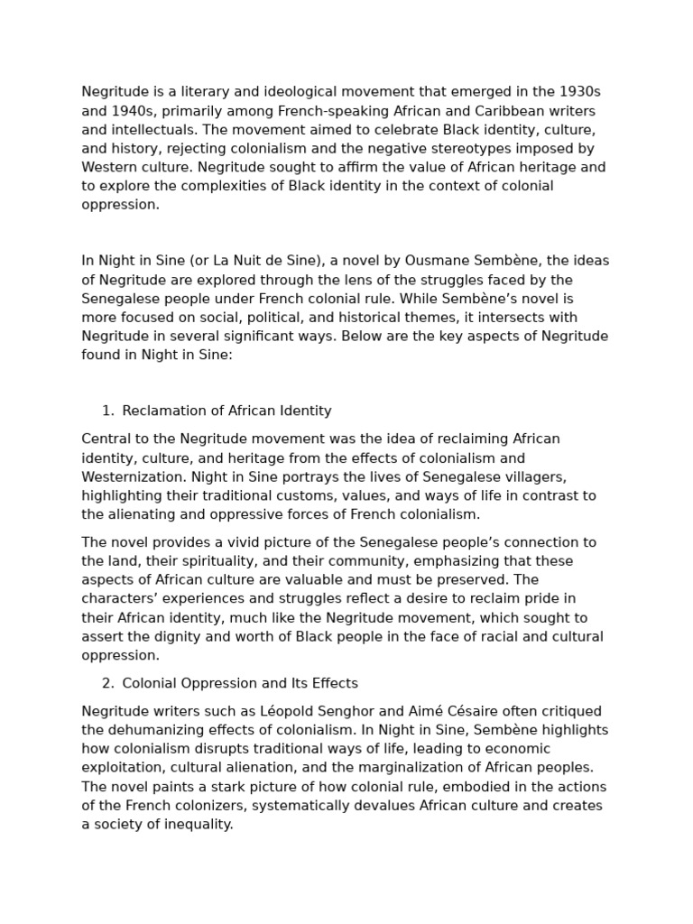 Negritude in Night in Sine | PDF | Social Psychology | Liberal Arts ...